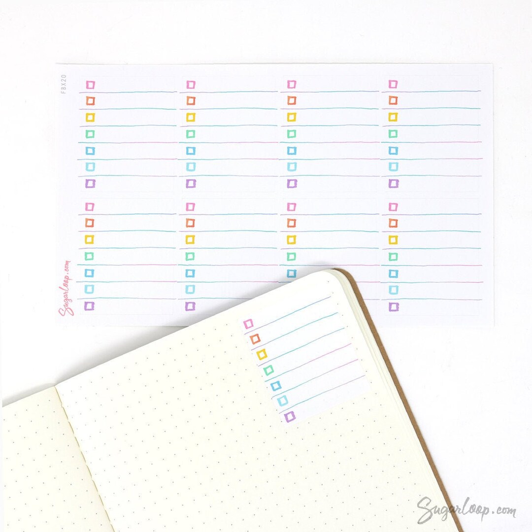 Full Box Checklist Planner Stickers: Watercolor Checkbox - Etsy