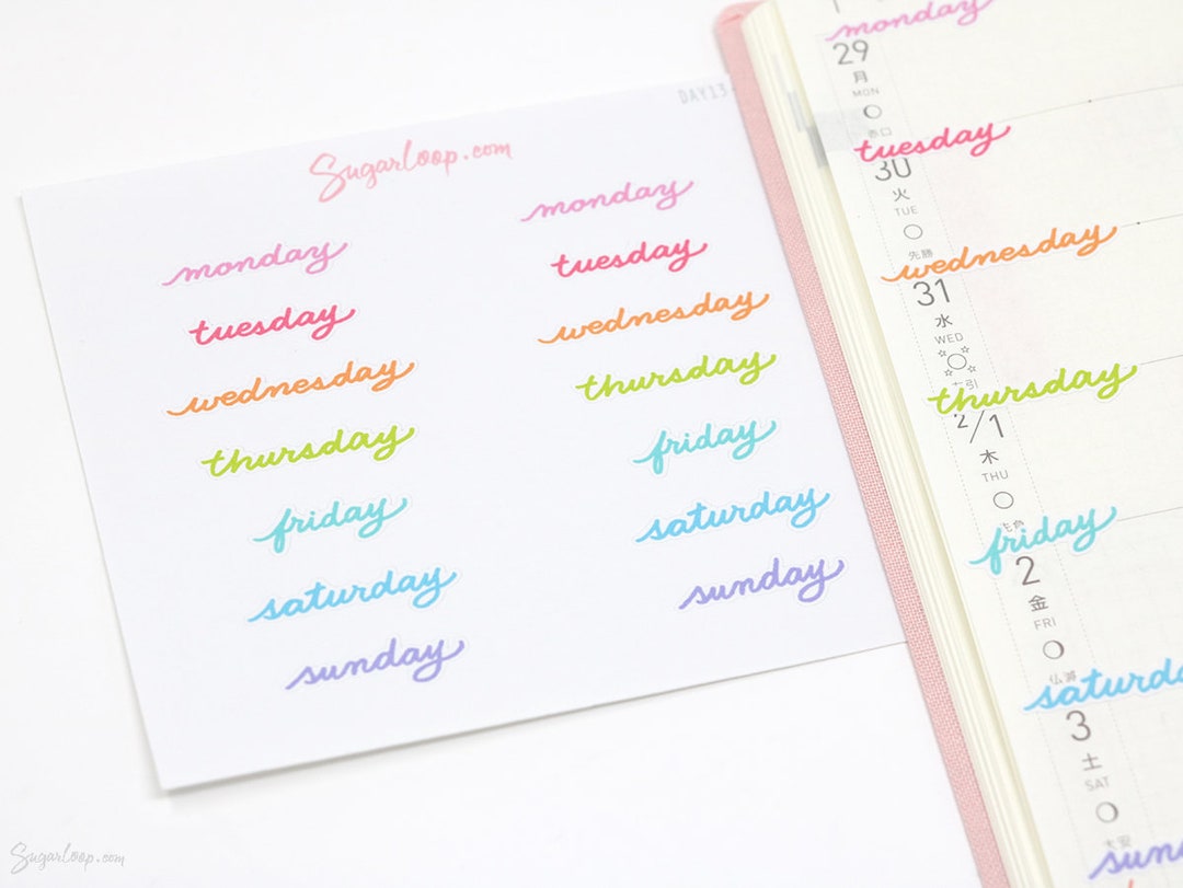 Rainbow Script Days of the Week Planner and Journal Stickers: DIY ...