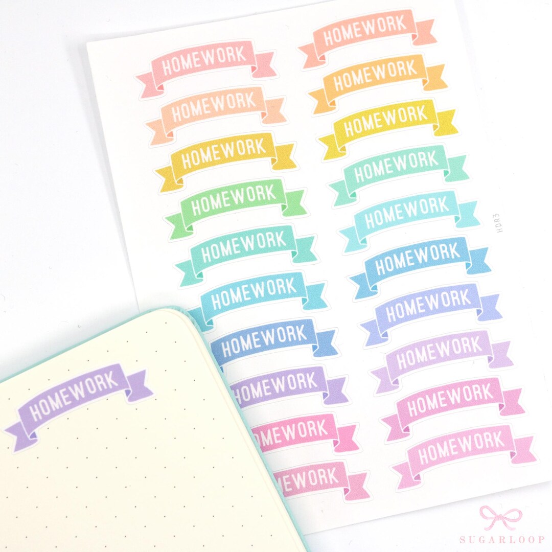 Homework Banner Stickers for Planners & Journals: Pastel | Study Tasks ...