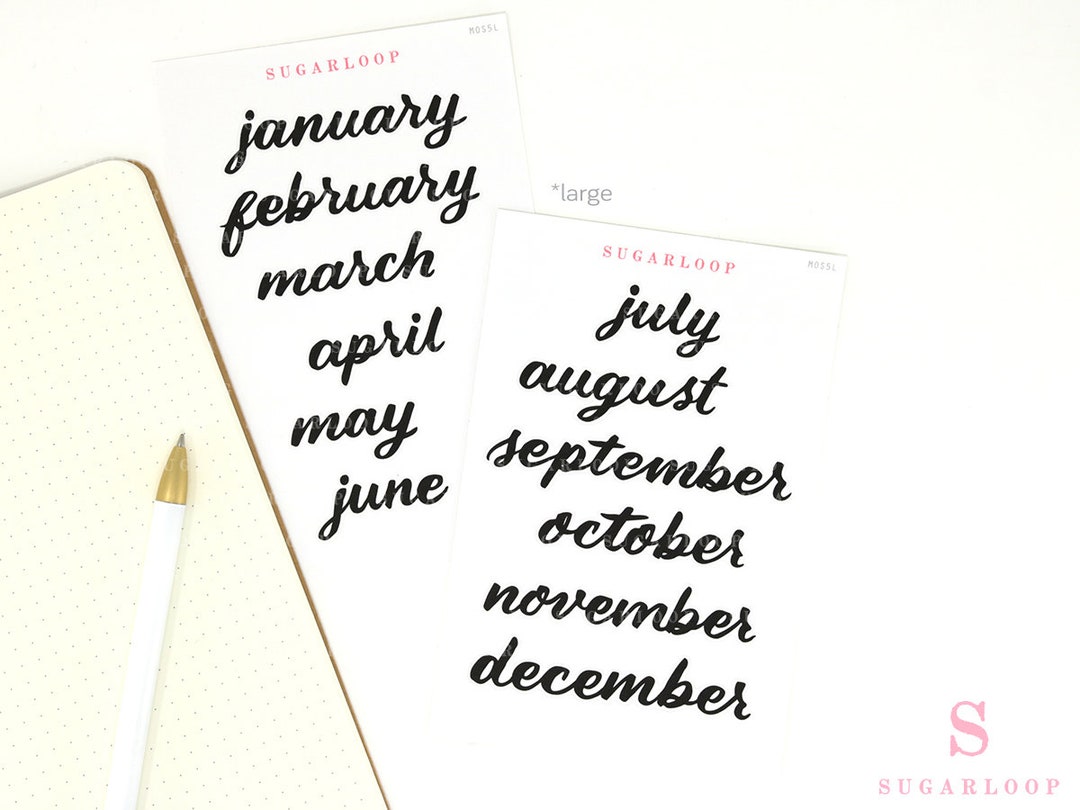 Months of the Year Bujo Planner Stickers: 1.5 38mm 2 50 Mm Hand ...