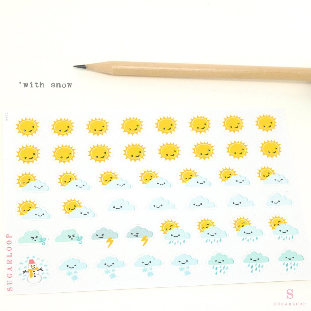 Kawaii Weather Icon Bujo Planner Stickers: Approx 0.5 in 6 Mm Add-ons ...