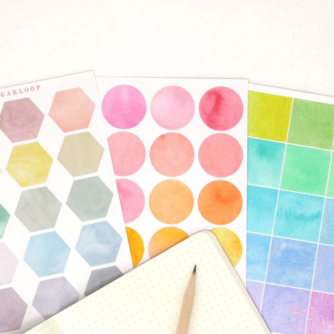Hexagon Dot Square Planner and Journal Stickers: Rainbow Day Dates ...