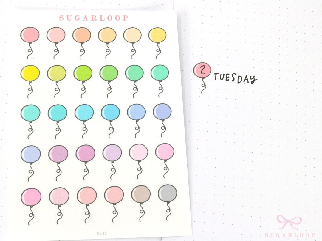 Cute Kawaii Balloon Bujo Planner Stickers Birthday Balloon Stickers for ...