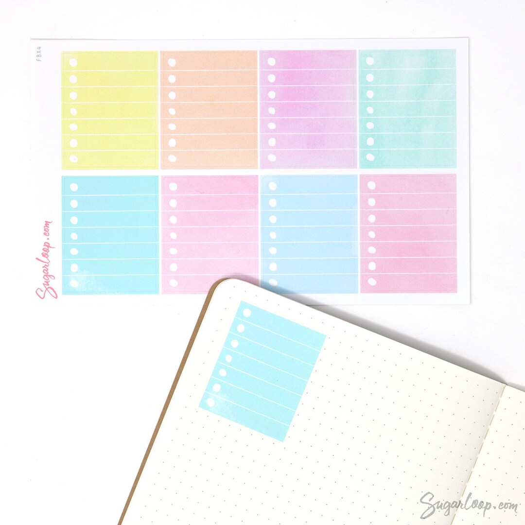 Full Box Checklist Bujo Planner Stickers: Watercolor Checkbox Hand ...