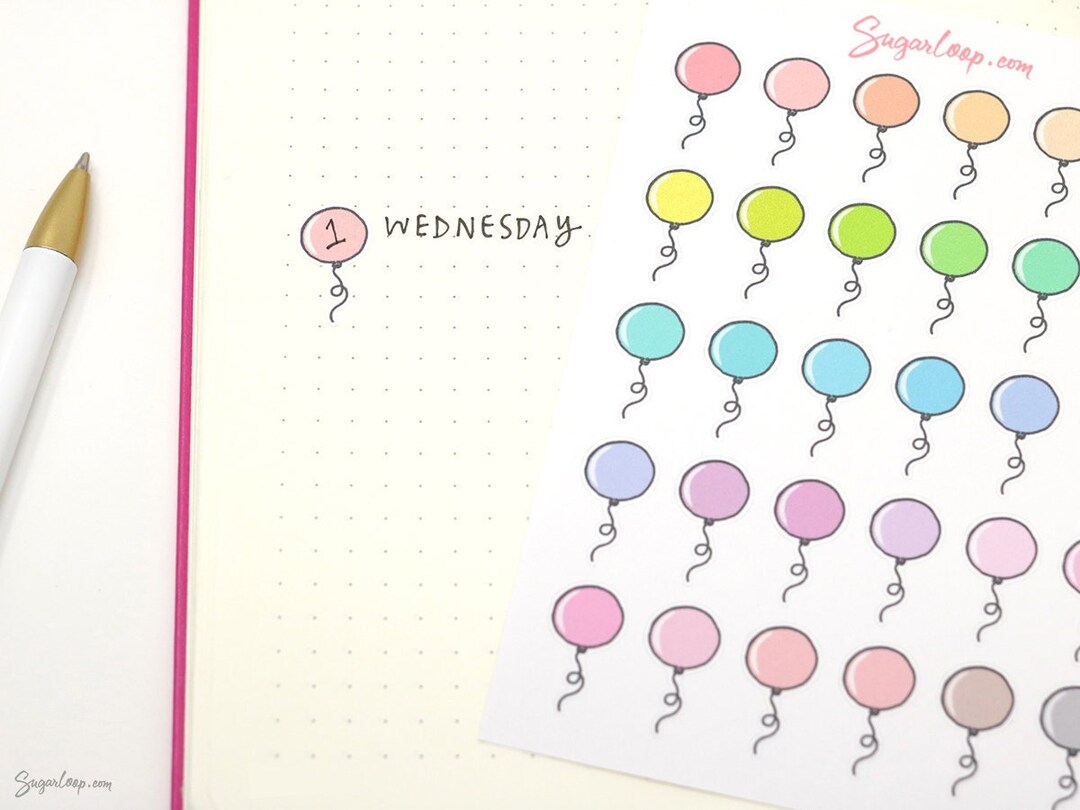 Cute Kawaii Balloon Bujo Planner Stickers Birthday Balloon - Etsy