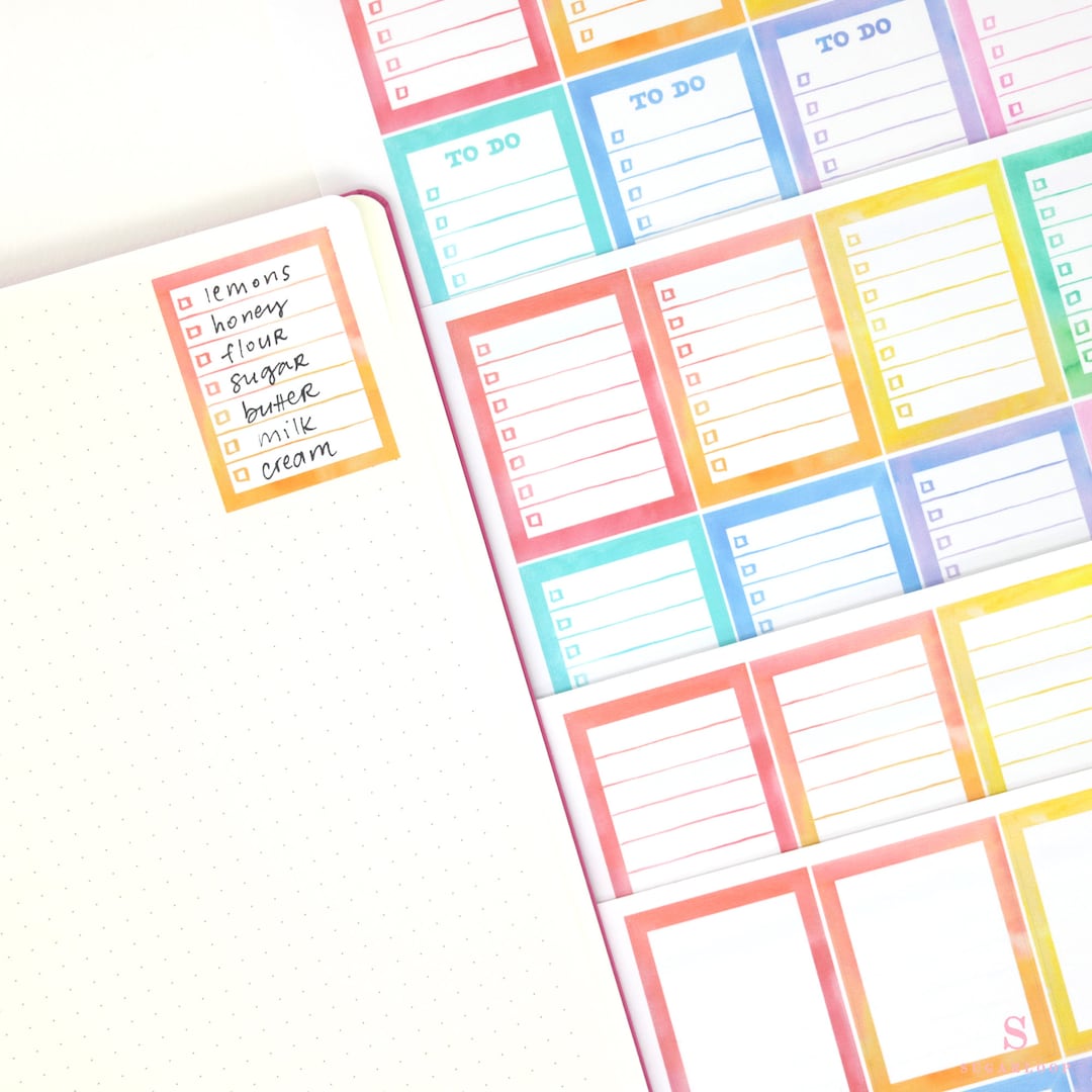 Full Box Checklist Bujo Planner Stickers: Watercolor Rainbow Checkbox ...