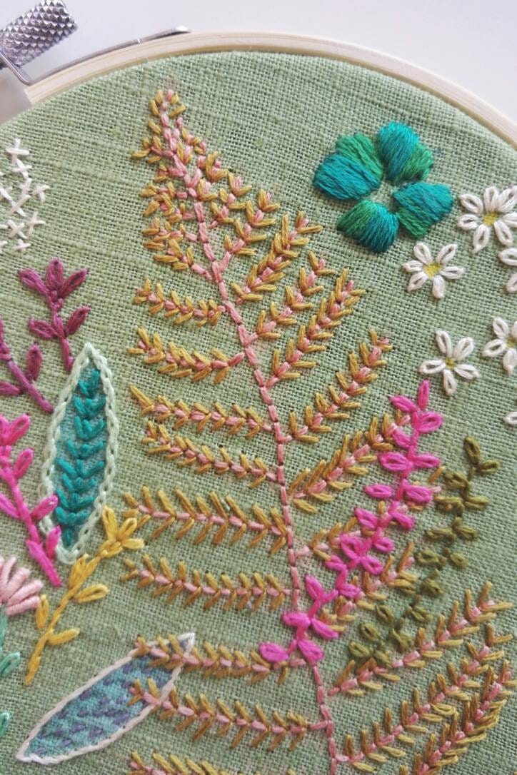 Spring embroidered illustration with wooden hoop floral | Etsy