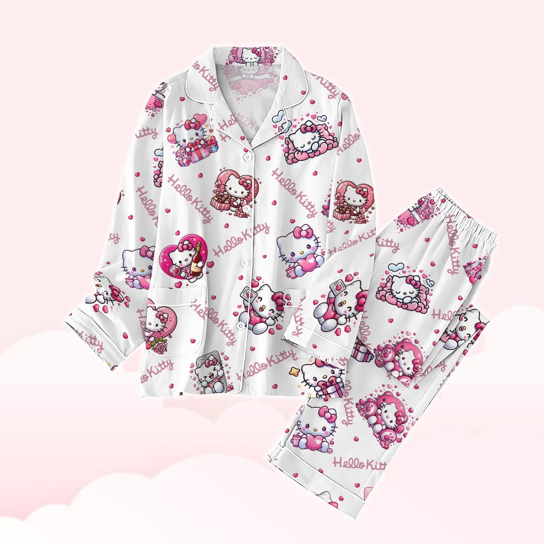 Kitty Cat Pajamas Set Women, Hello Kitty Pajamas Set, Cute Pink Cat ...