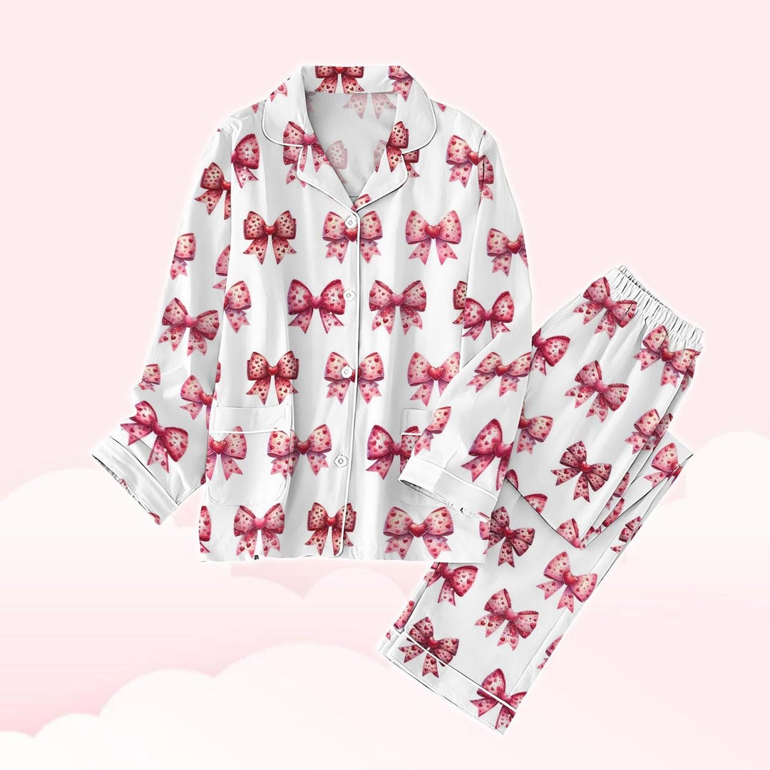 Valentine Coquette Pajamas, Cute Valentine Pajamas Set, Ribbon Holiday ...