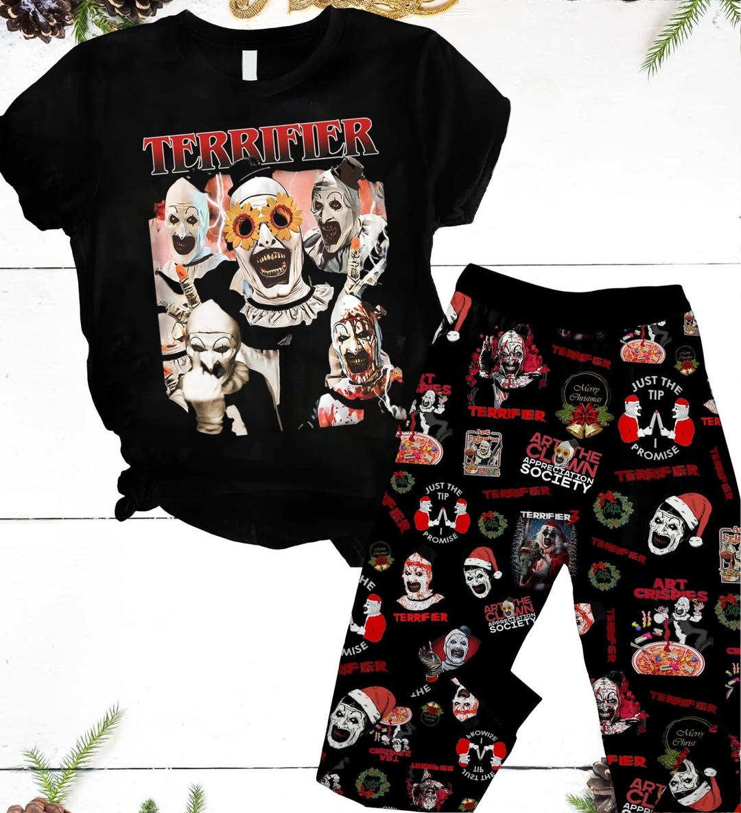 Terrifier Movie Pajamas Set, Art the Clown Pajamas, Scary Season Shirt ...
