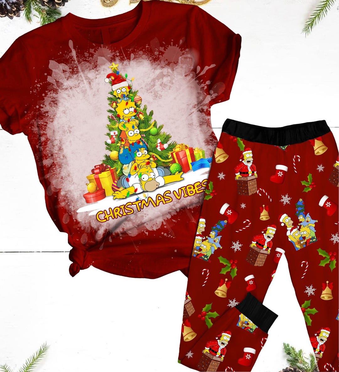 The Simpson Family Pajamas, the Simpsons Santa Xmas Pajamas, Simpsons ...
