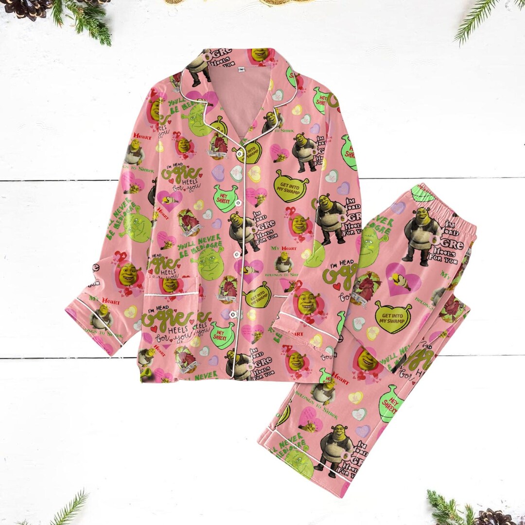 Shrek Face Pajamas, Shrek Bridesmaid Pajamas, Shrek and Fiona Pajamas ...