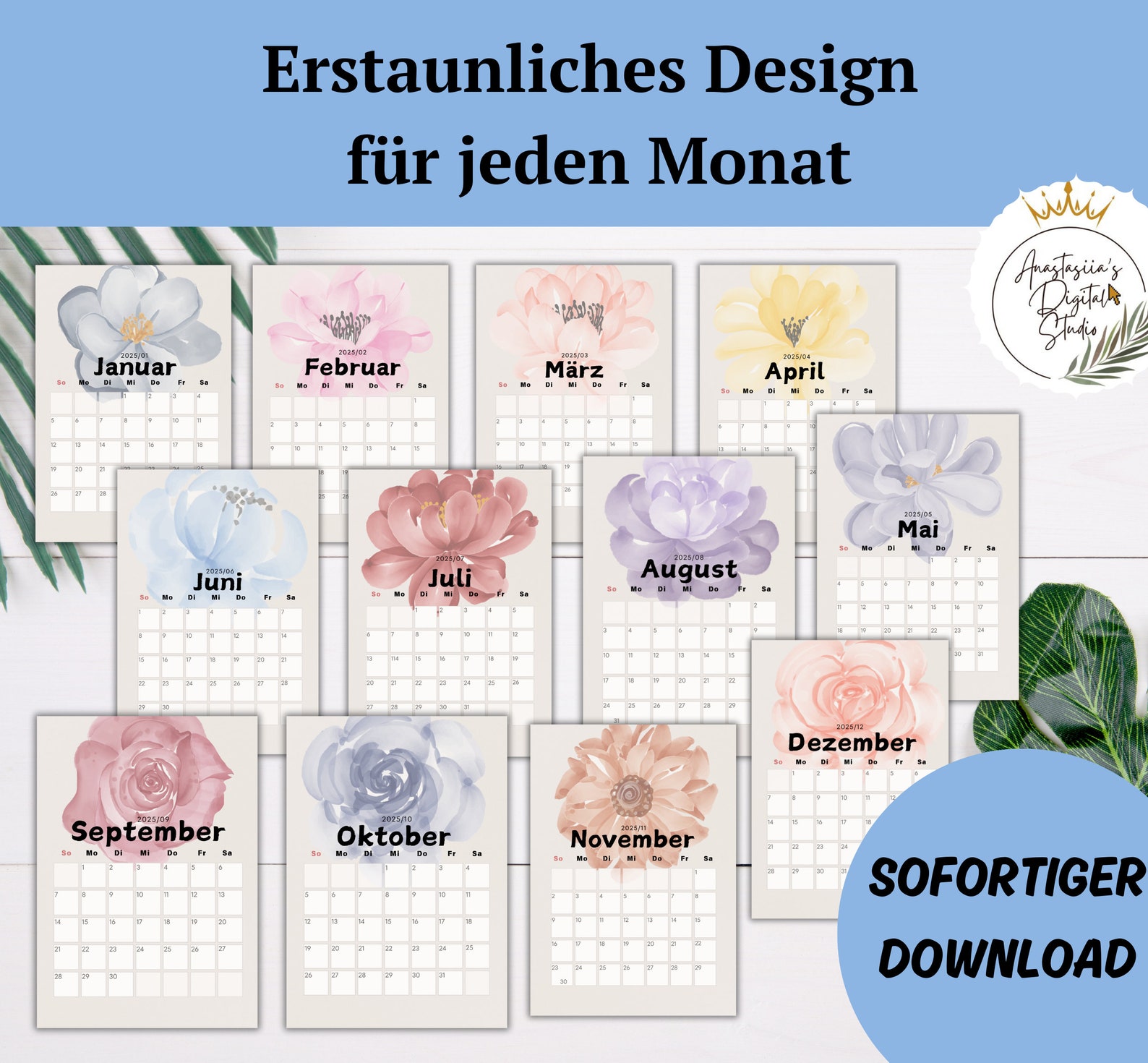 2025 Kalender Monatsplaner Pdf-format A4 Wochenanfang: Sonntag - Etsy