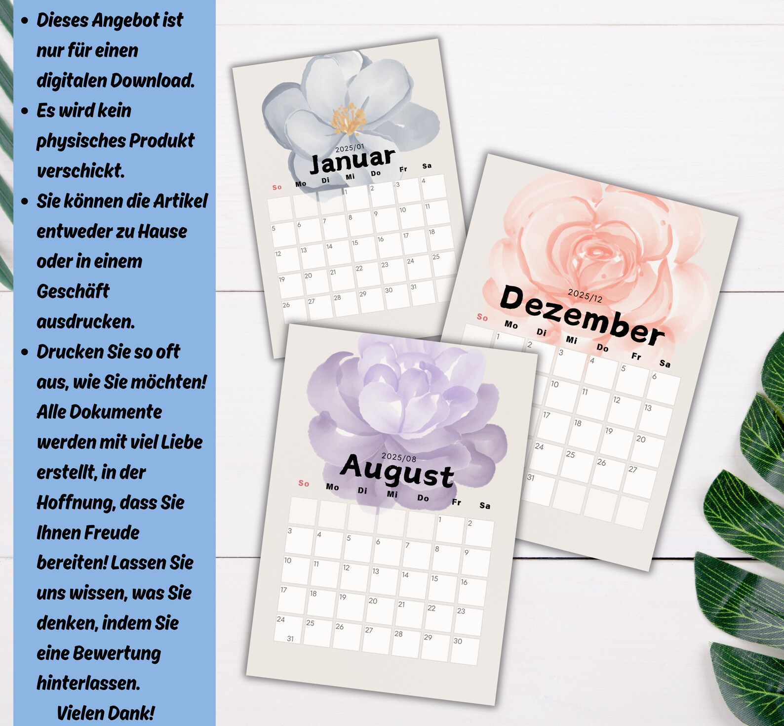 2025 Kalender Monatsplaner Pdf-format A4 Wochenanfang: Sonntag - Etsy