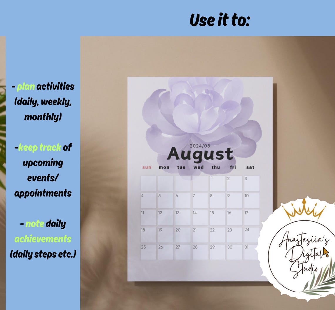 2024 August Calendar PDF Format A4 US LETTER Sunday Start - Etsy