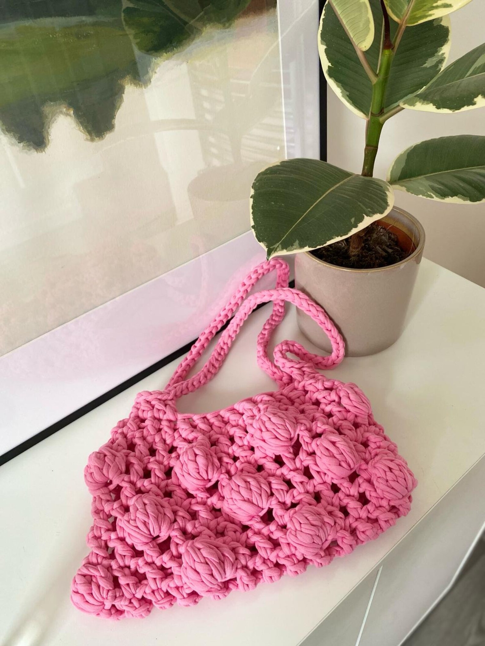 Pink Handmade Crochet Shoulder Bubble Bag - Etsy