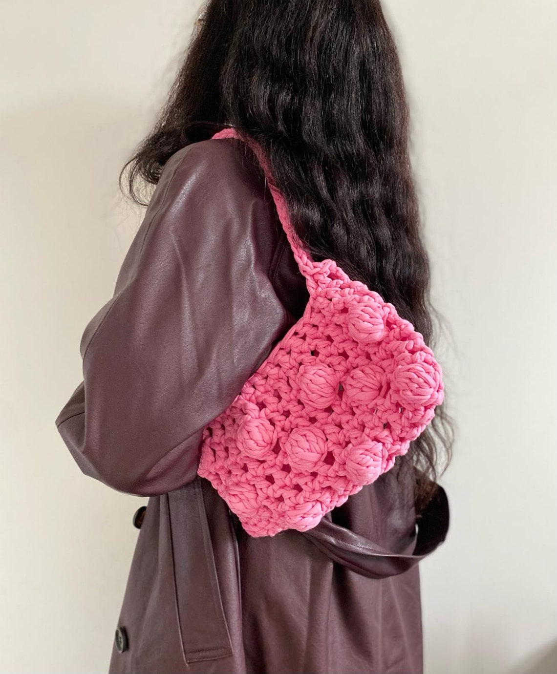 Pink Handmade Crochet Shoulder Bubble Bag - Etsy