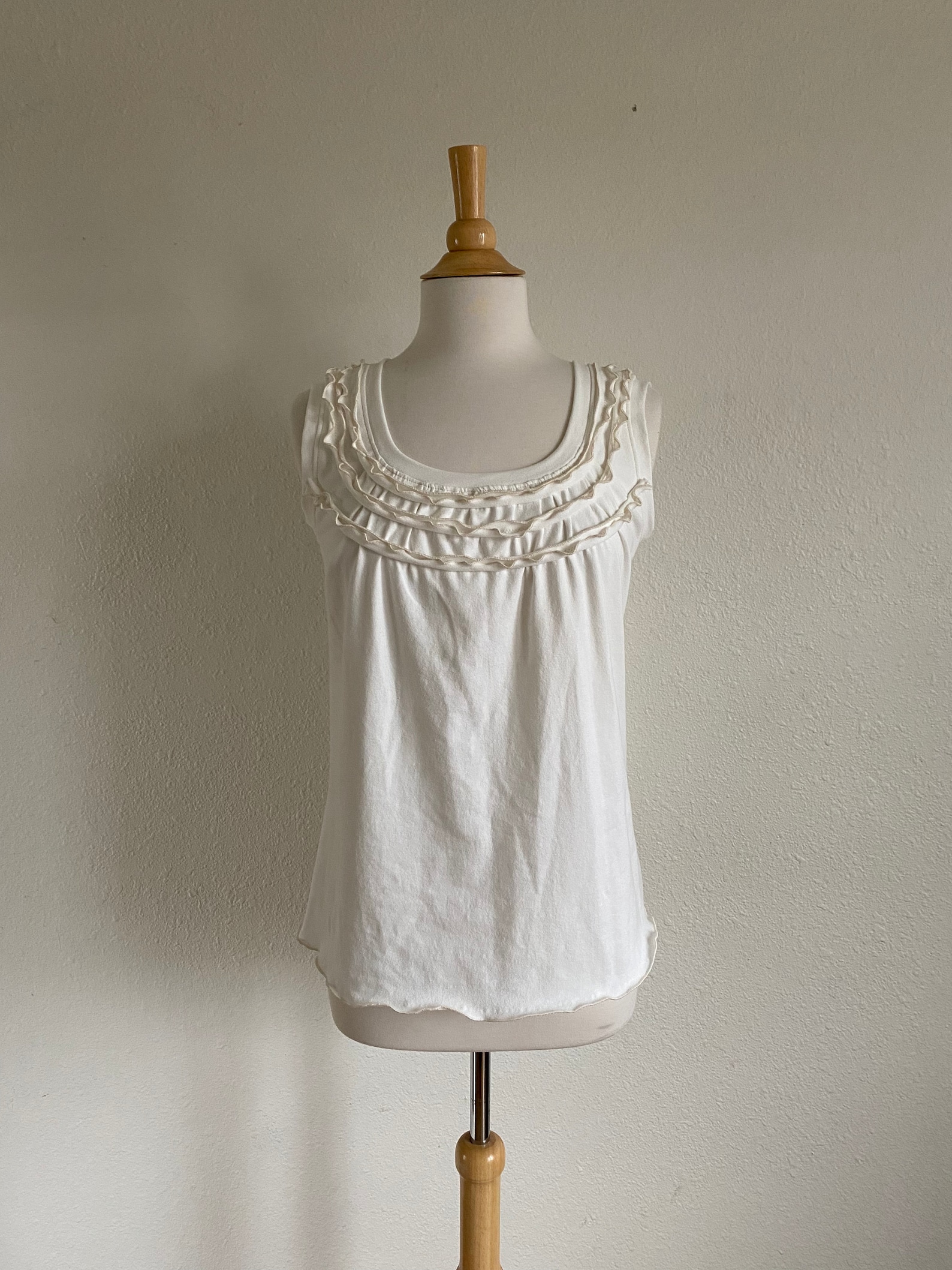 Womens Ruffle Tank Top Cotton Jersey Shirt - Scoop Neck Loose Fit ...