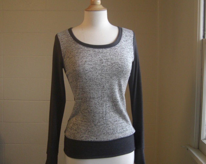 Womens Grey Color Block Scoop Neck Long Sleeve Shirt Ready - Etsy