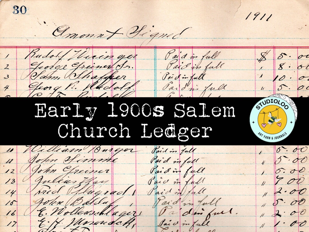 Early 1900s Salem Church Ledger 12 Pages Digital Printable Paper Kit ...