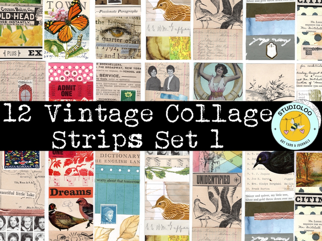 12 Vintage Collage Strips Set 1- Digital Printable Ephemera - Etsy