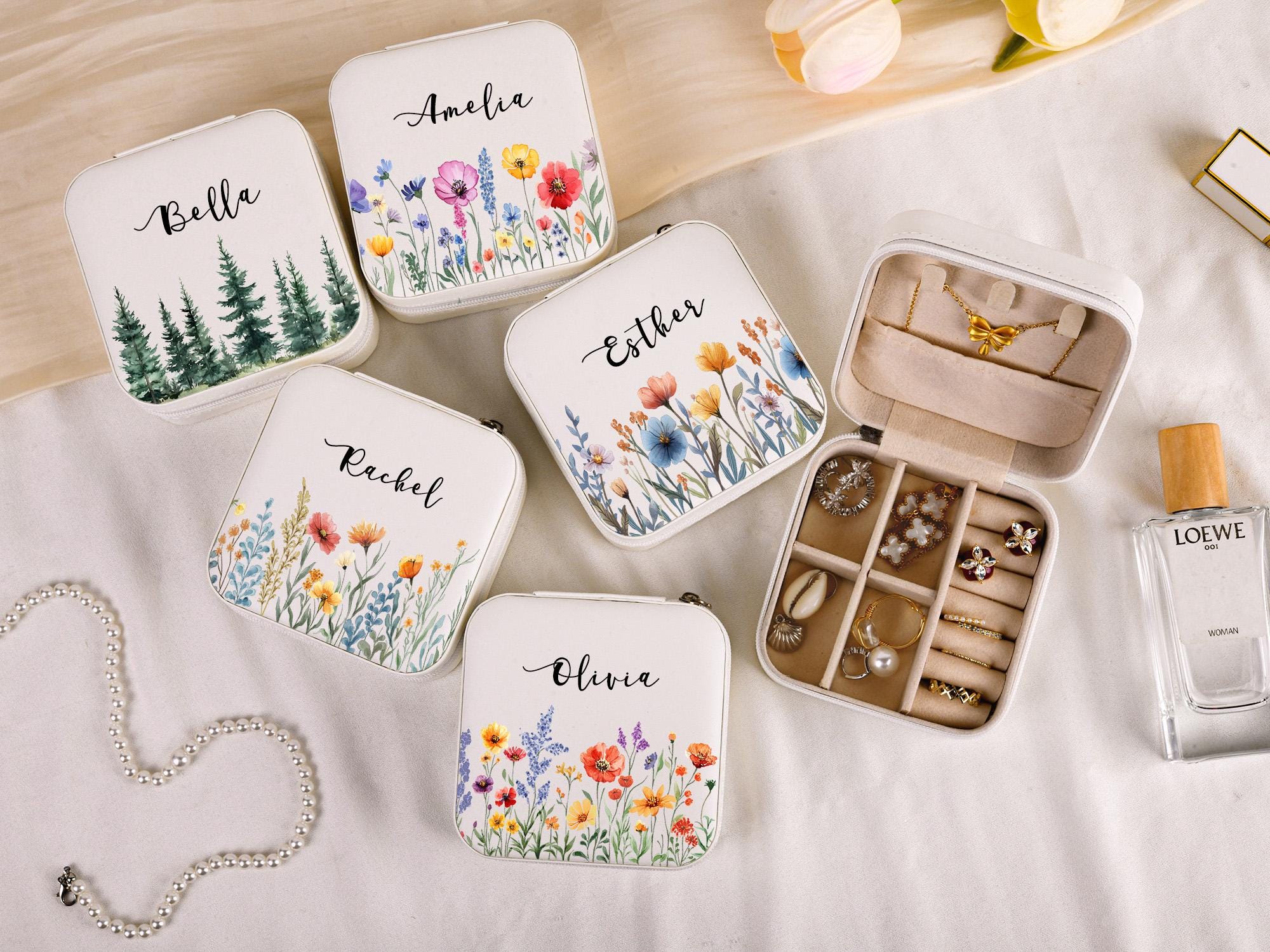 Personalized Jewelry Box With Birth Flower,leather Jewelry Box With ...