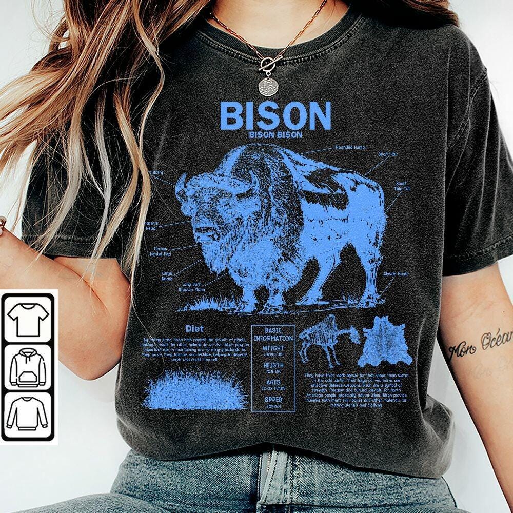 Bison Anatomy Shirt, Vintage Animal Knowledge Bison Biology Graphic ...