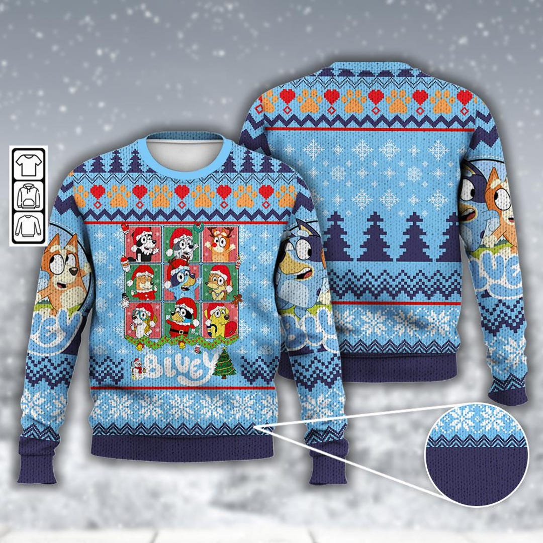 Bluey Ugly Christmas Full Print Sweater, Bluey Character Christmas ...