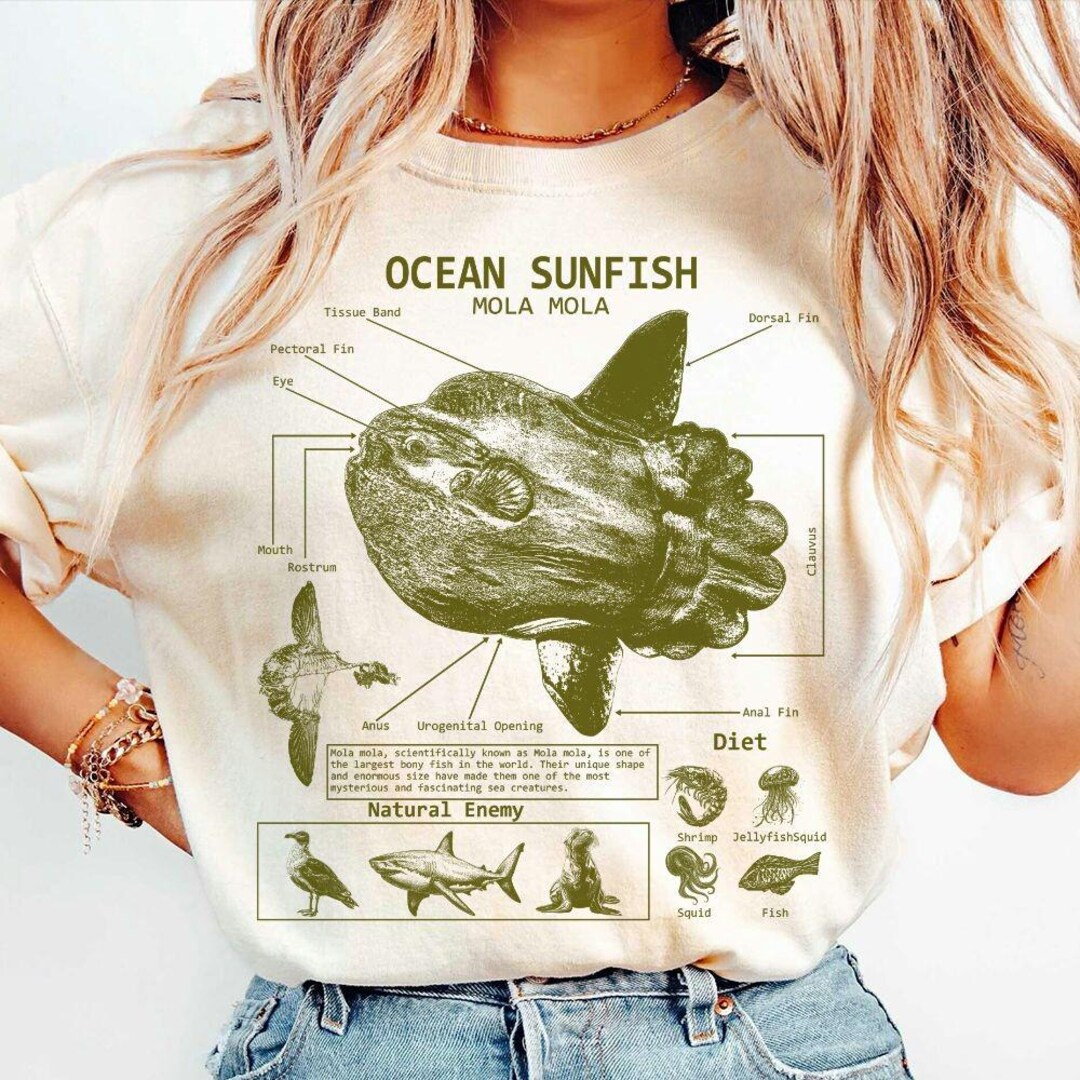 Ocean Sunfish Anatomy Shirt, Vintage Animal Knowledge Fish Ocean ...