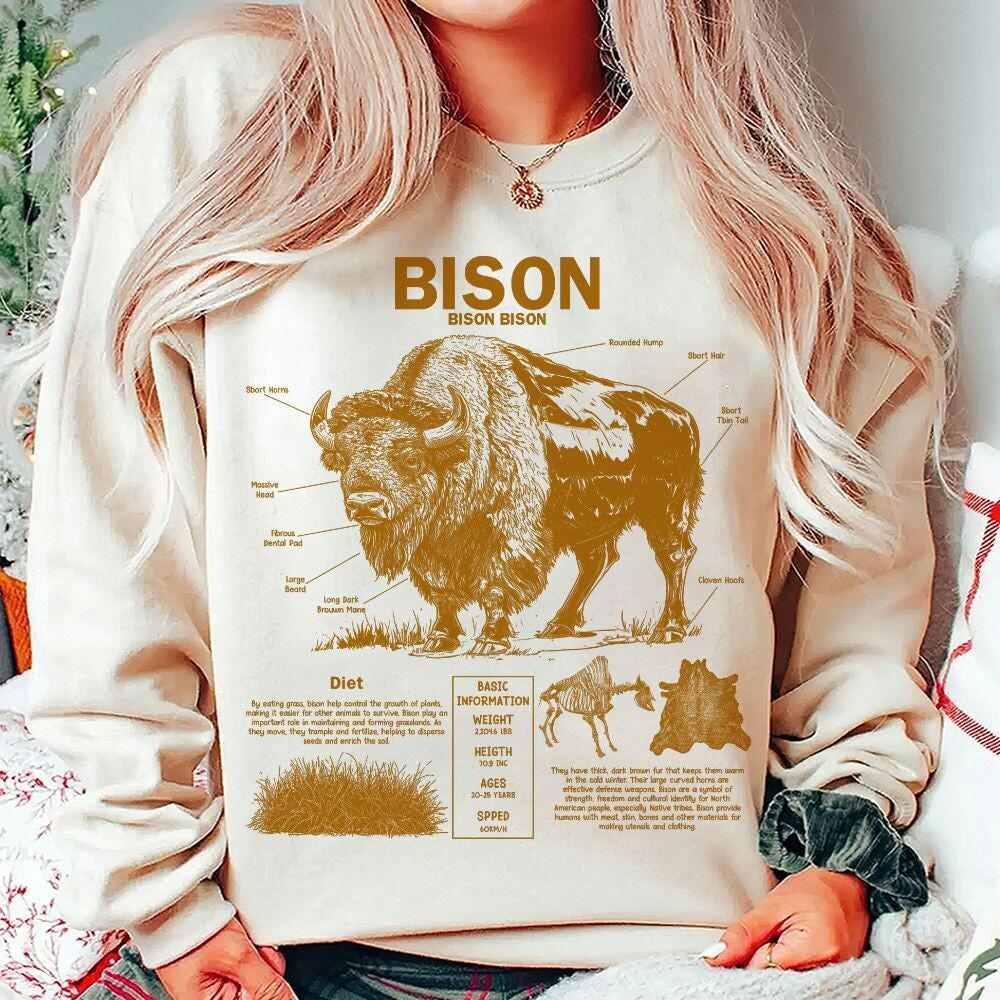 Bison Anatomy Shirt, Vintage Animal Knowledge Bison Biology Graphic ...