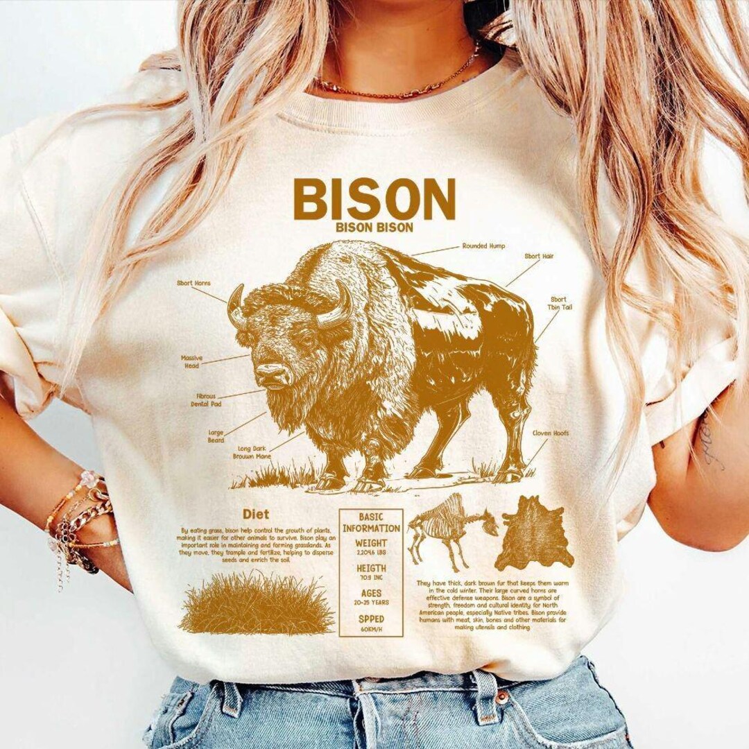 Bison Anatomy Shirt, Vintage Animal Knowledge Bison Biology Graphic ...