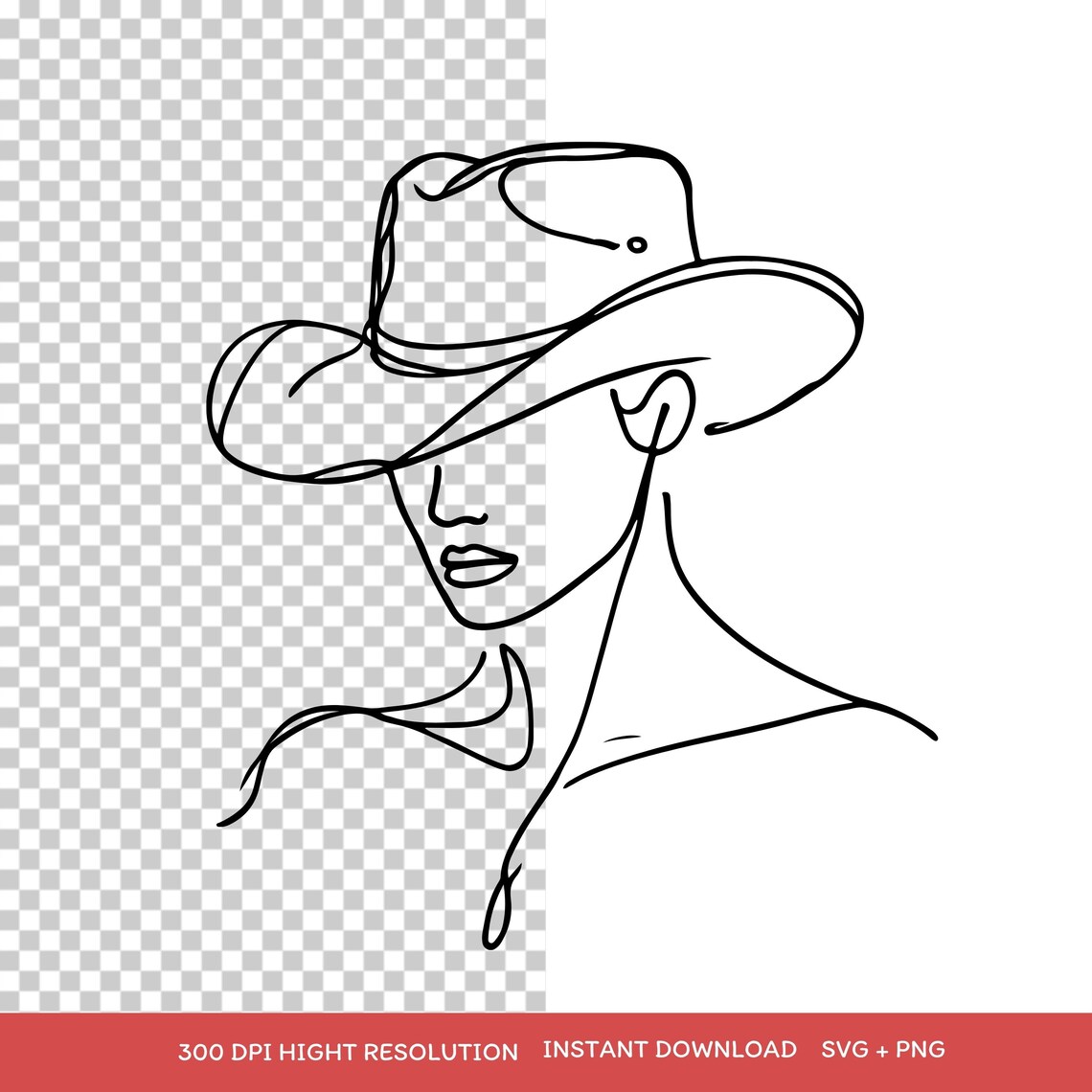 Cowboy Hat Line Art SVG, PNG Digital Download, Minimalist Western Girl ...