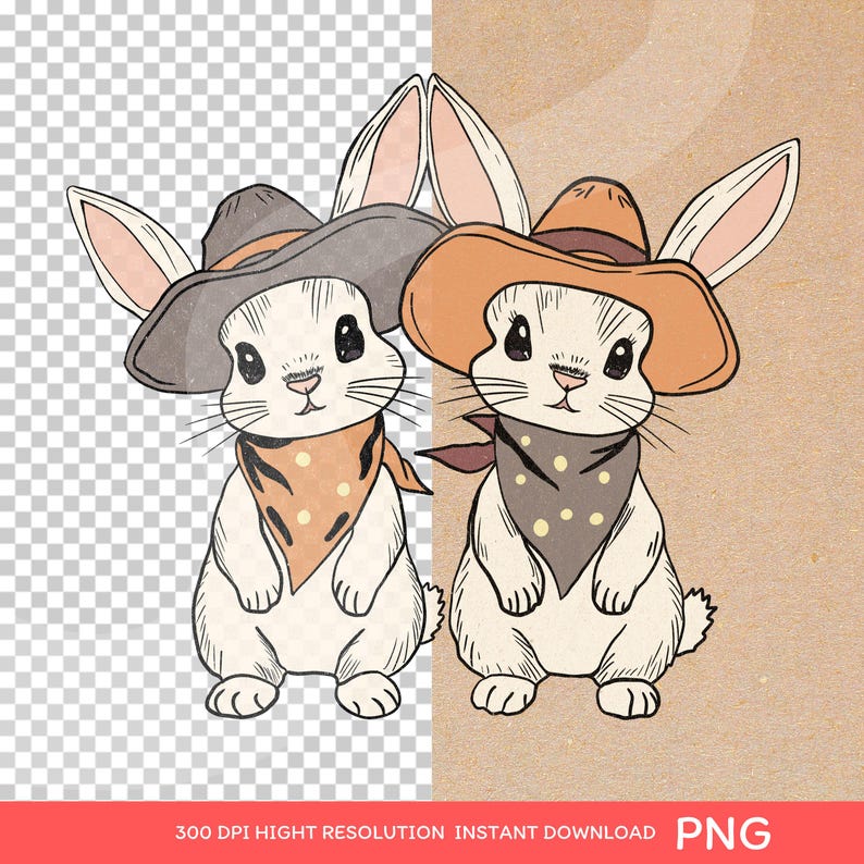 Cowboy Bunny Clipart, Western Rabbit PNG, Cute Country Bunny Art ...