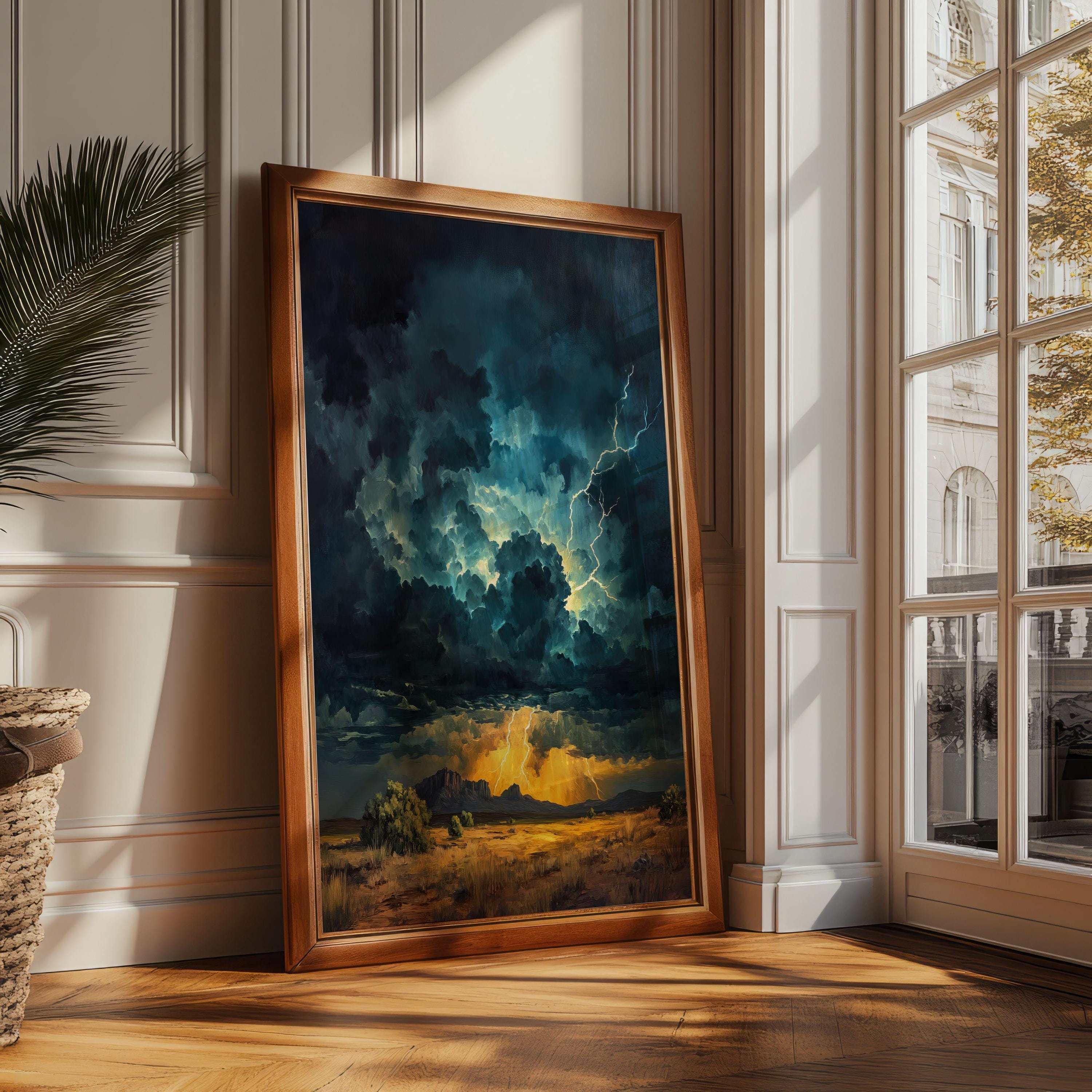Lightning Storm Over Desert Wall Art, Dramatic Thunderstorm Landscape ...