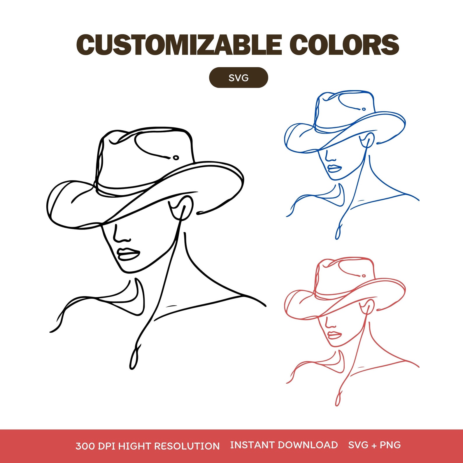 Cowboy Hat Line Art SVG, PNG Digital Download, Minimalist Western Girl ...
