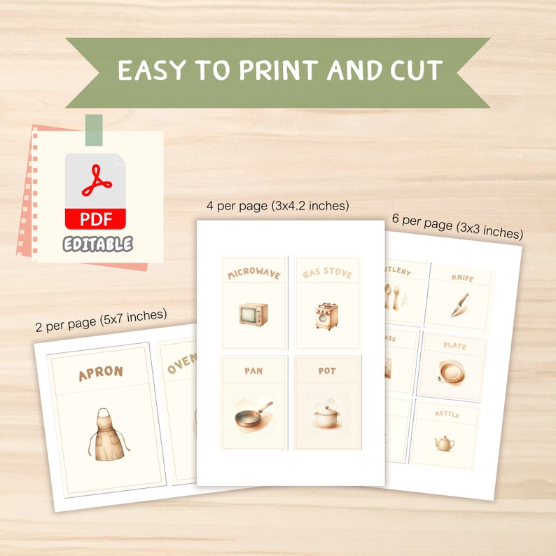 Montessori Kitchen Flash Cards 20 Detailed Kitchen Item Cards for Kids ...