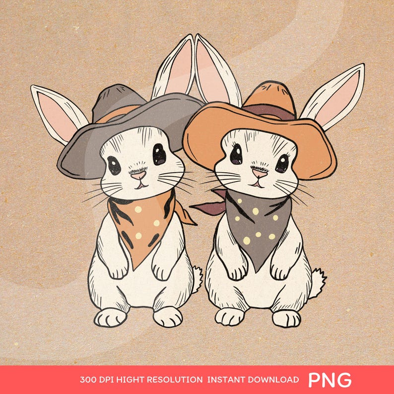 Cowboy Bunny Clipart, Western Rabbit PNG, Cute Country Bunny Art ...