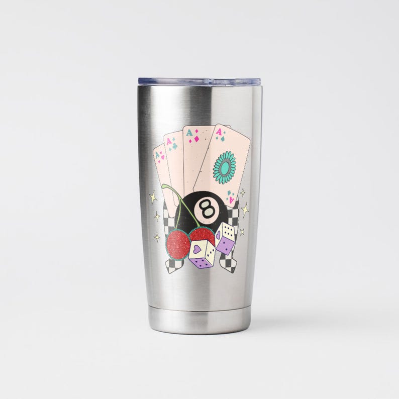 Vintage Poker Aesthetic Sticker With 8 Ball, Cherries, Playing Cards ...