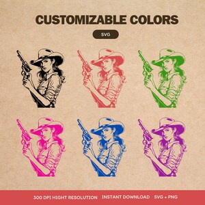 Retro Cowgirl SVG PNG, Western Firearm Design, Cowgirl With Pistol ...