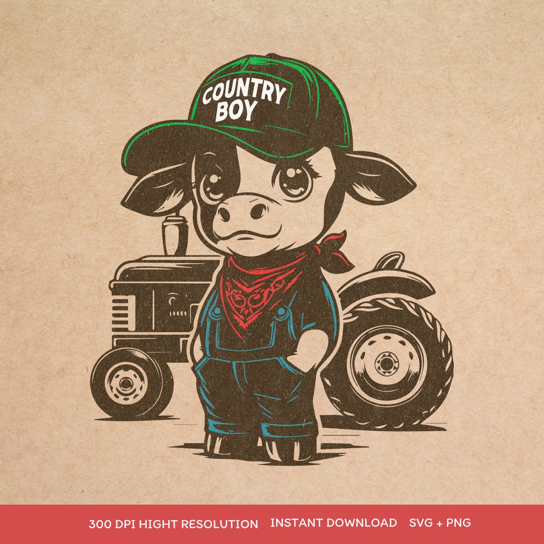 Country Boy SVG PNG Farm Cow and Tractor Design | Digital Download for ...