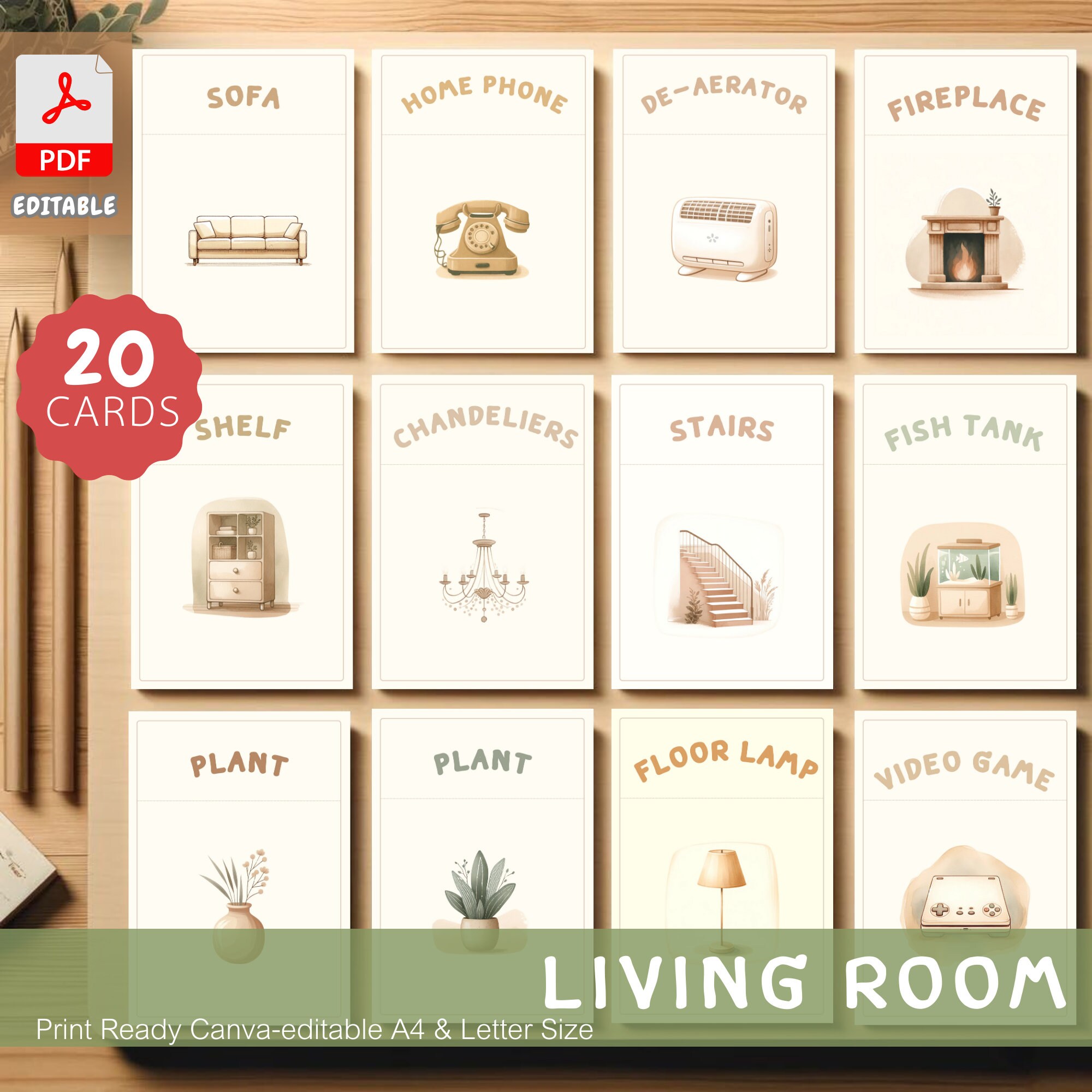 Montessori Living Room Flash Cards 20 Cozy Home Items for Kids Learning ...