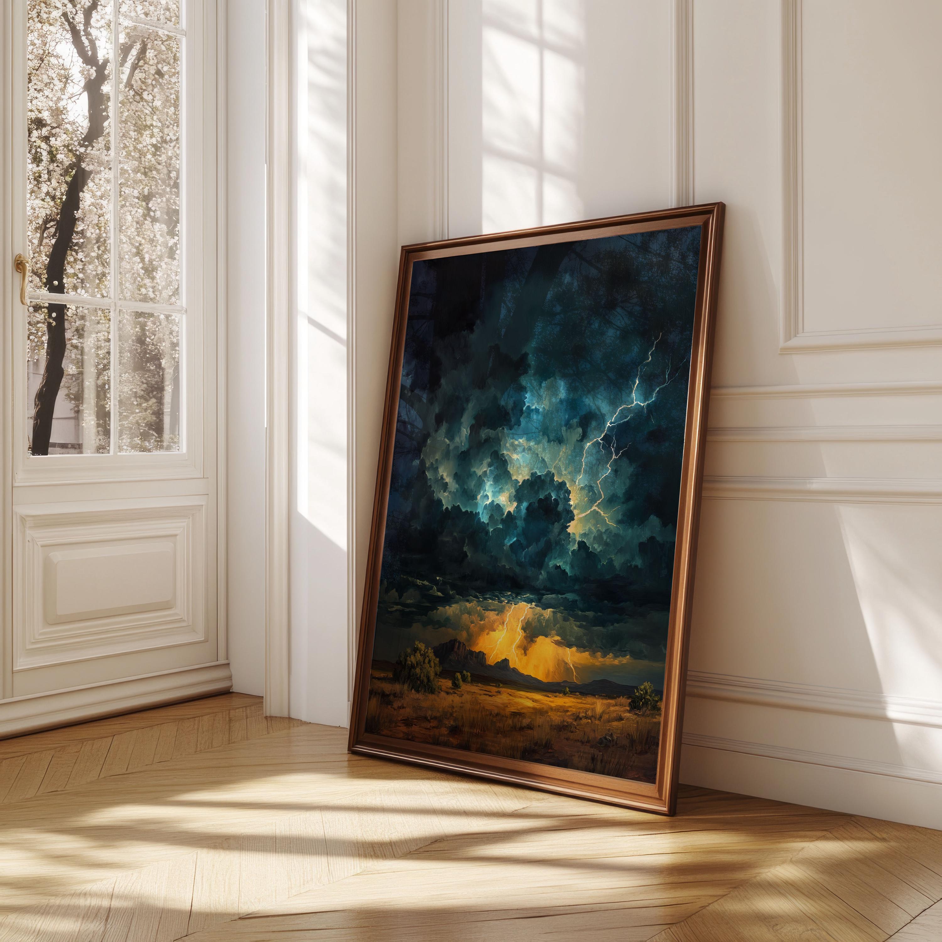 Lightning Storm Over Desert Wall Art, Dramatic Thunderstorm Landscape ...