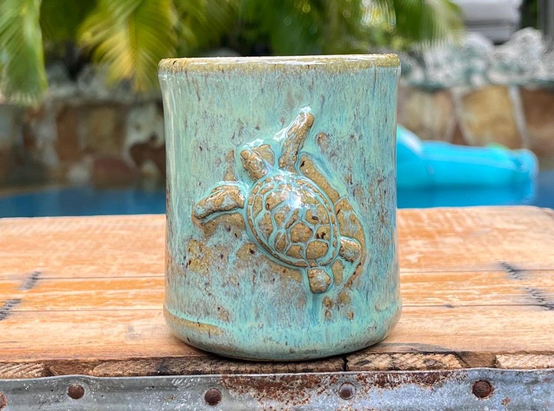 Handcrafted Sea Turtle Pottery Cup, Unique Wheel Thrown Pottery Mug ...