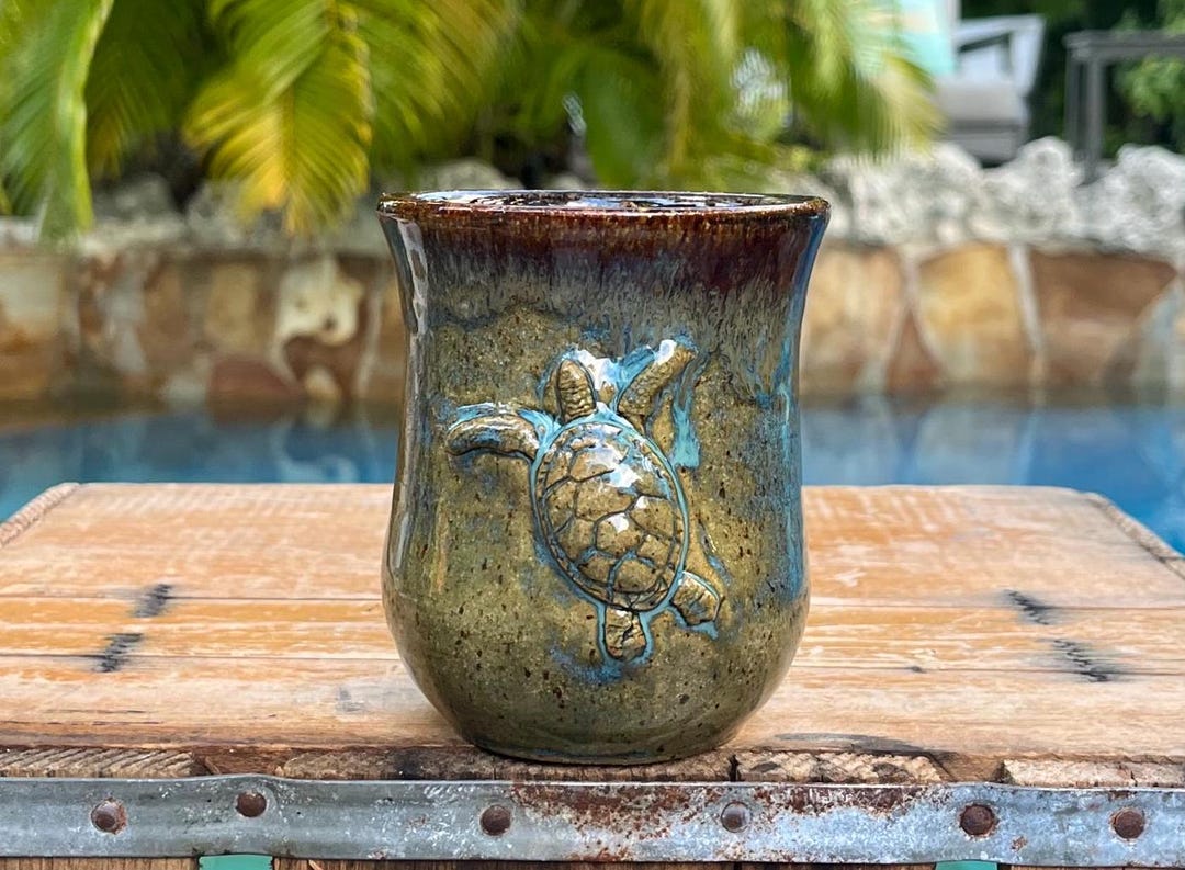 Handcrafted Sea Turtle Pottery Cup, Unique Wheel Thrown Pottery Mug ...