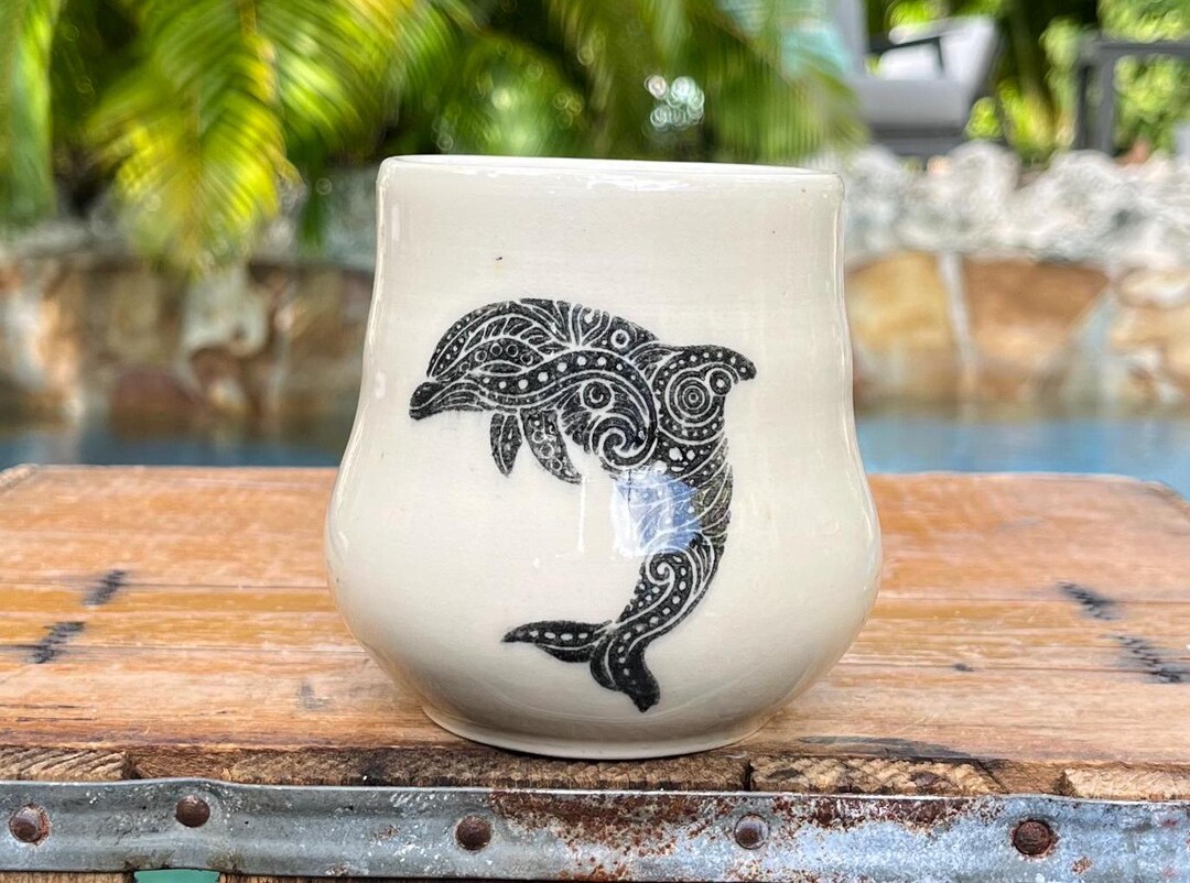 Handcrafted Dolphin Pottery Cup, Unique Tumbler for Coffee or Wine ...