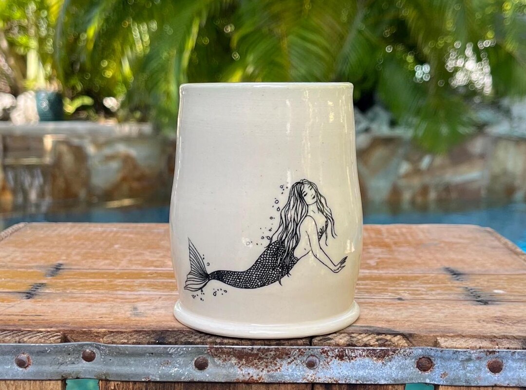 Handcrafted Wheel Thrown Mermaid Pottery Cup, Unique Tumbler for Wine ...