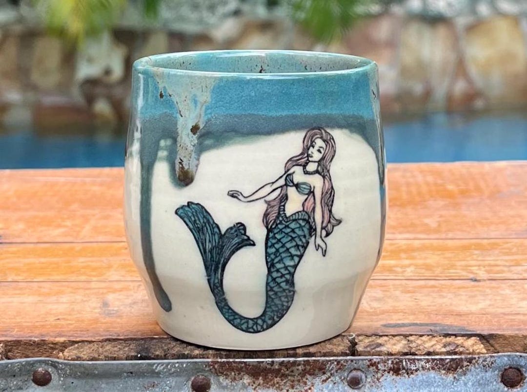 Handcrafted Wheel Thrown Mermaid Pottery Cup, Unique Tumbler for Wine ...
