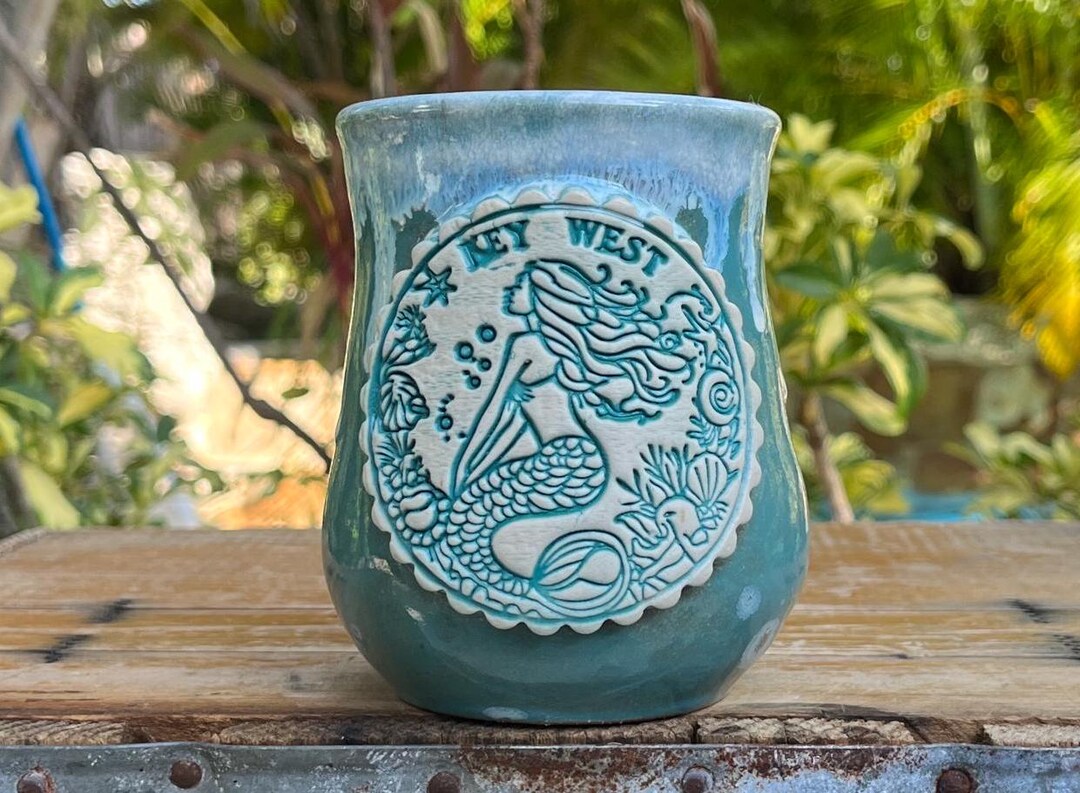 Handcrafted Key West Mermaid Pottery Cup, Unique Wheel Thrown Tumbler ...
