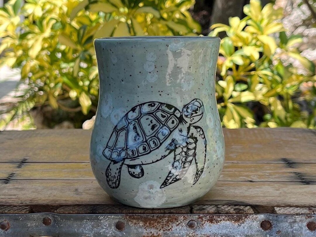 Handcrafted Sea Turtle Pottery Cup, Unique Wheel Thrown Pottery Mug ...