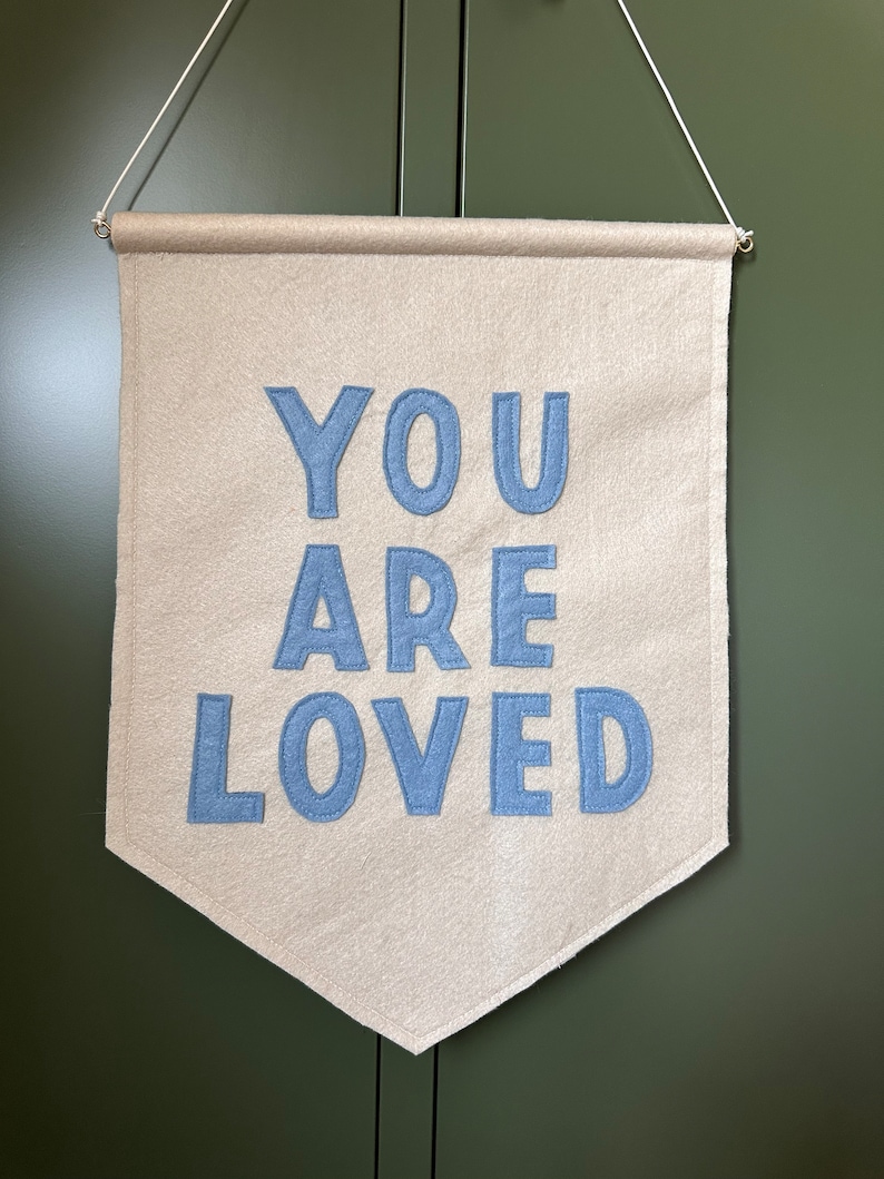 Gender Neutral Blue ‘you Are Loved’ Felt Wall Hanging, Nursery/children ...